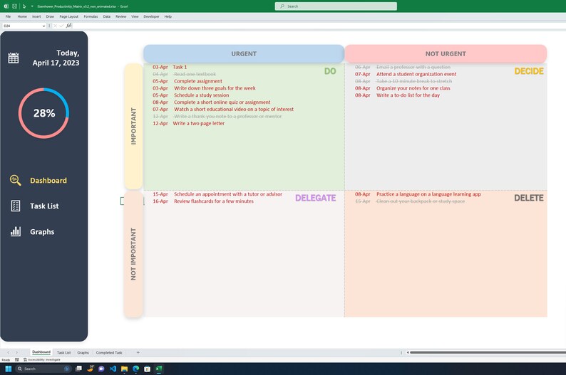 Eisenhower Matrix Template | Excel | Task Priority Matrix ...