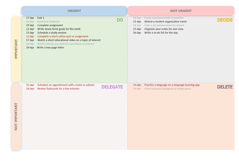 Eisenhower Matrix Template Excel Task Priority Matrix Productivity ...
