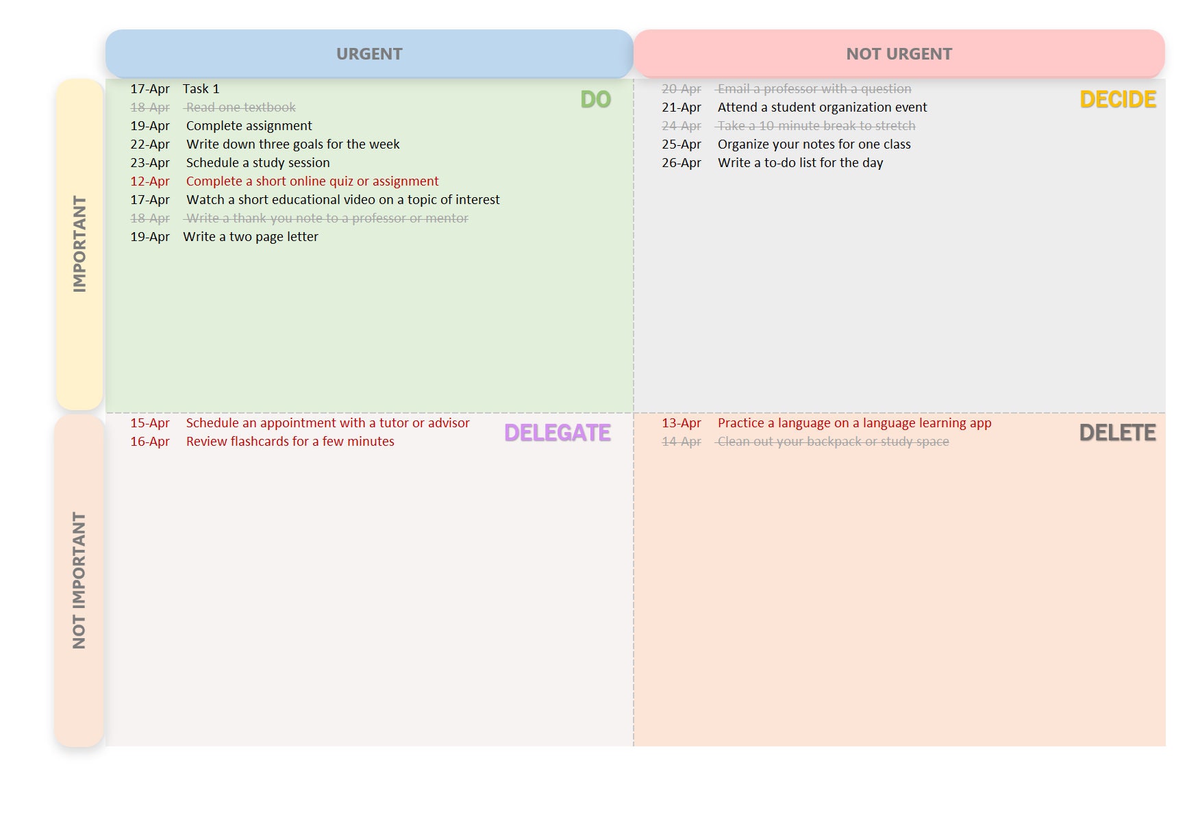 Eisenhower Matrix Template Excel Task Priority Matrix Productivity ...