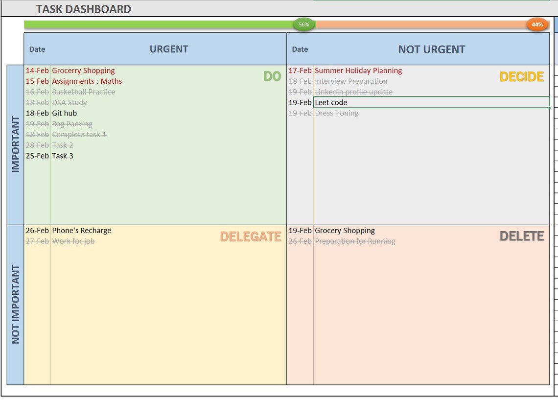 Eisenhower Matrix Template | Excel | Task Priority Matrix ...