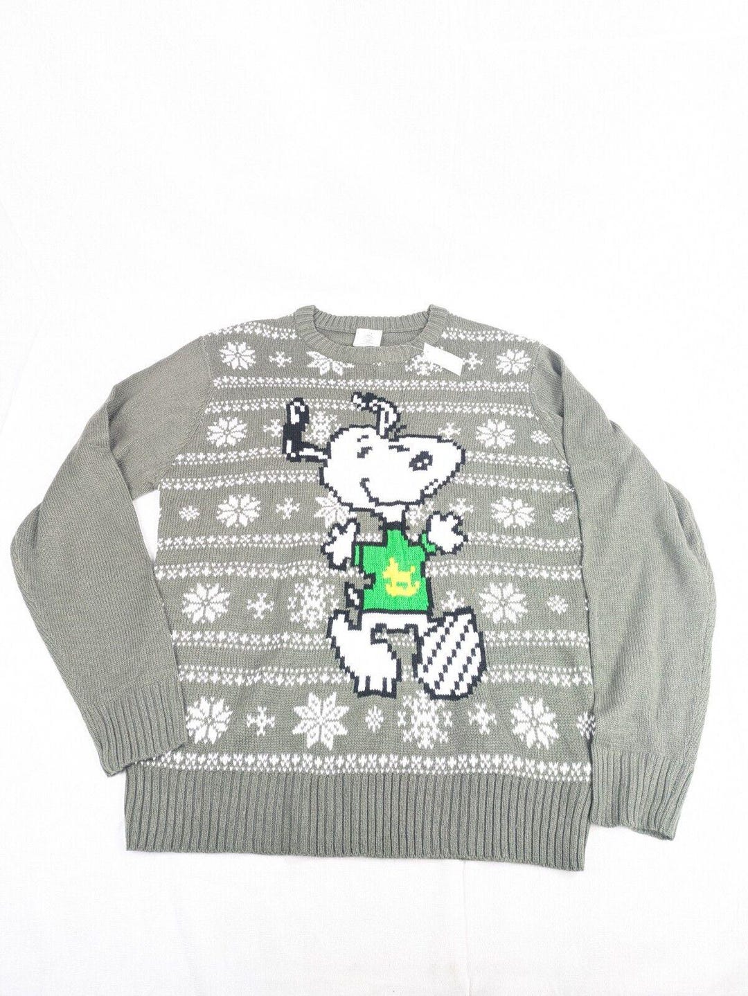 Peanuts Snoopy Gray Knit Graphic Snowflake Pullover Sweater Unisex Size ...
