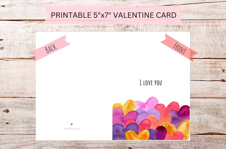 Printable Valentines Day Card Watercolour Hearts Card I Love You ...