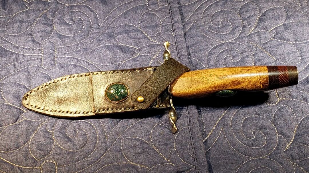 4.75 Inch Double Edge Dagger and Custom Sheath With Gemstones: AEBL, 416 Stainless, Bronze ...