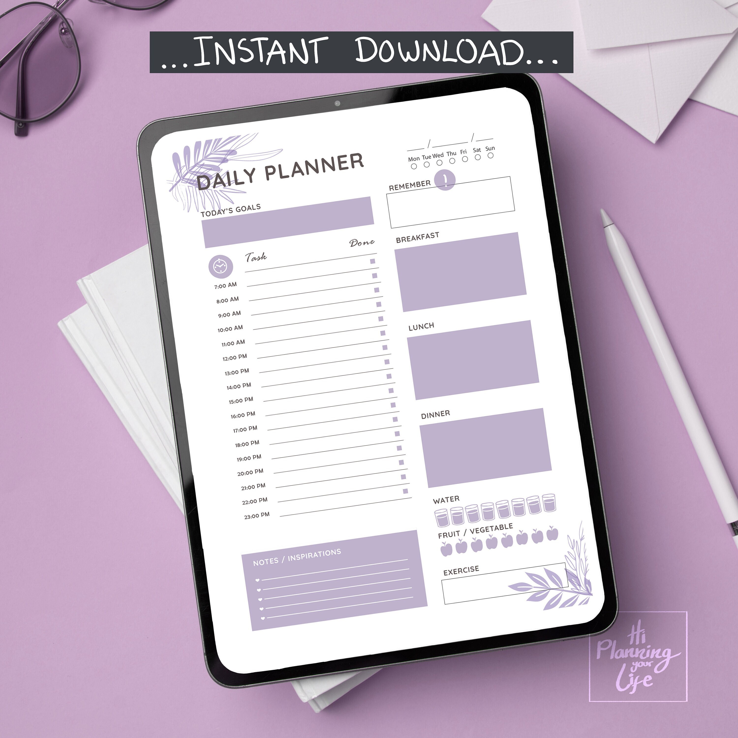 Daily Planner Printable Colorful Daily Printable Planner Template ...