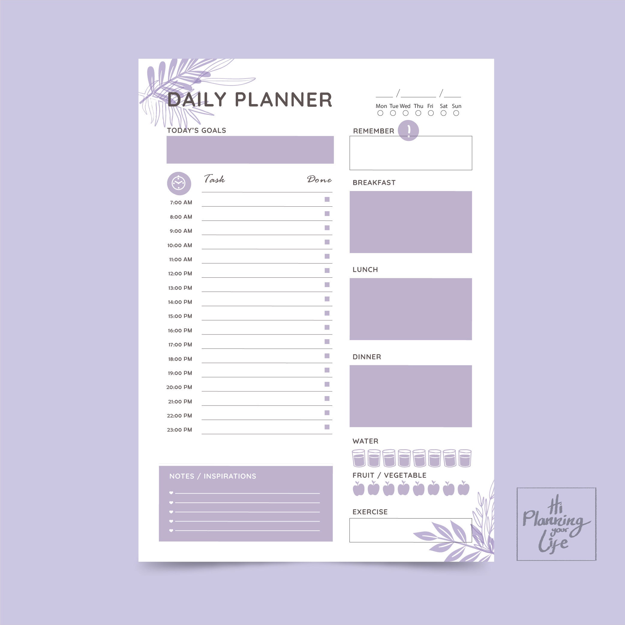 Daily Planner Printable Colorful | Daily Printable Planner Template ...
