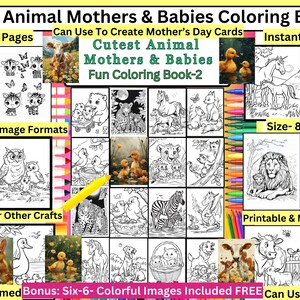Cutest Animal Mothers & Babies-#2, Coloring Book-premium Digital ...