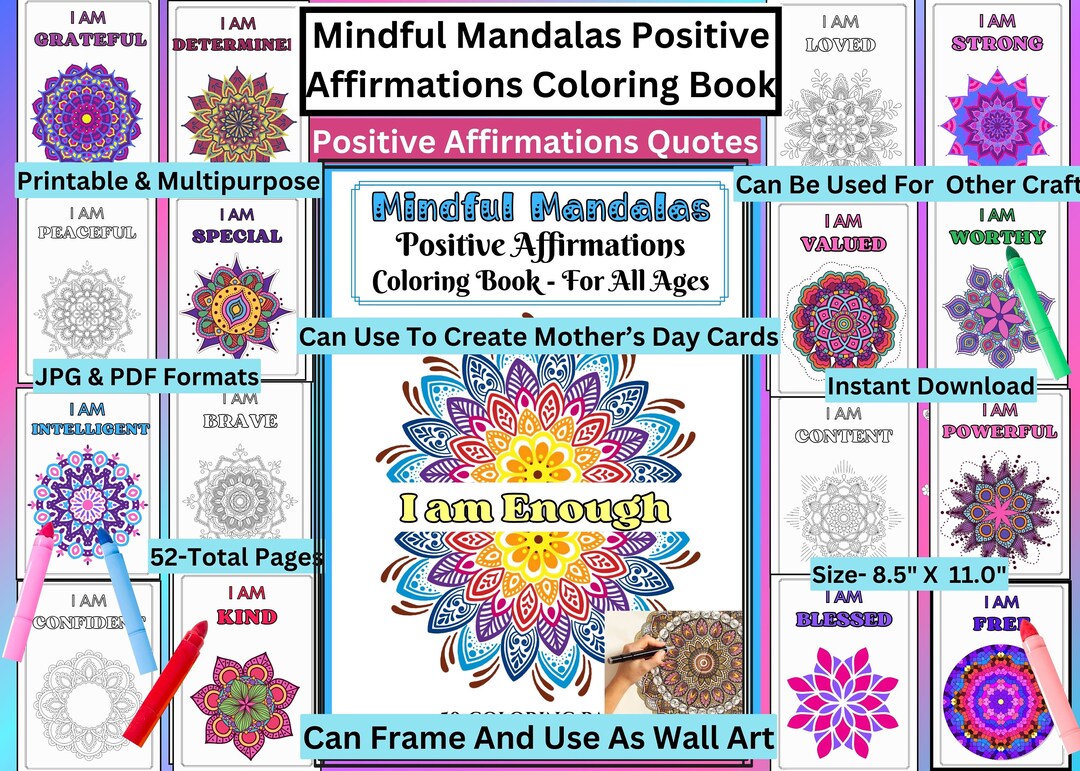 Mindful Mandalas Positive Affirmations Coloring Book-premium Digital ...
