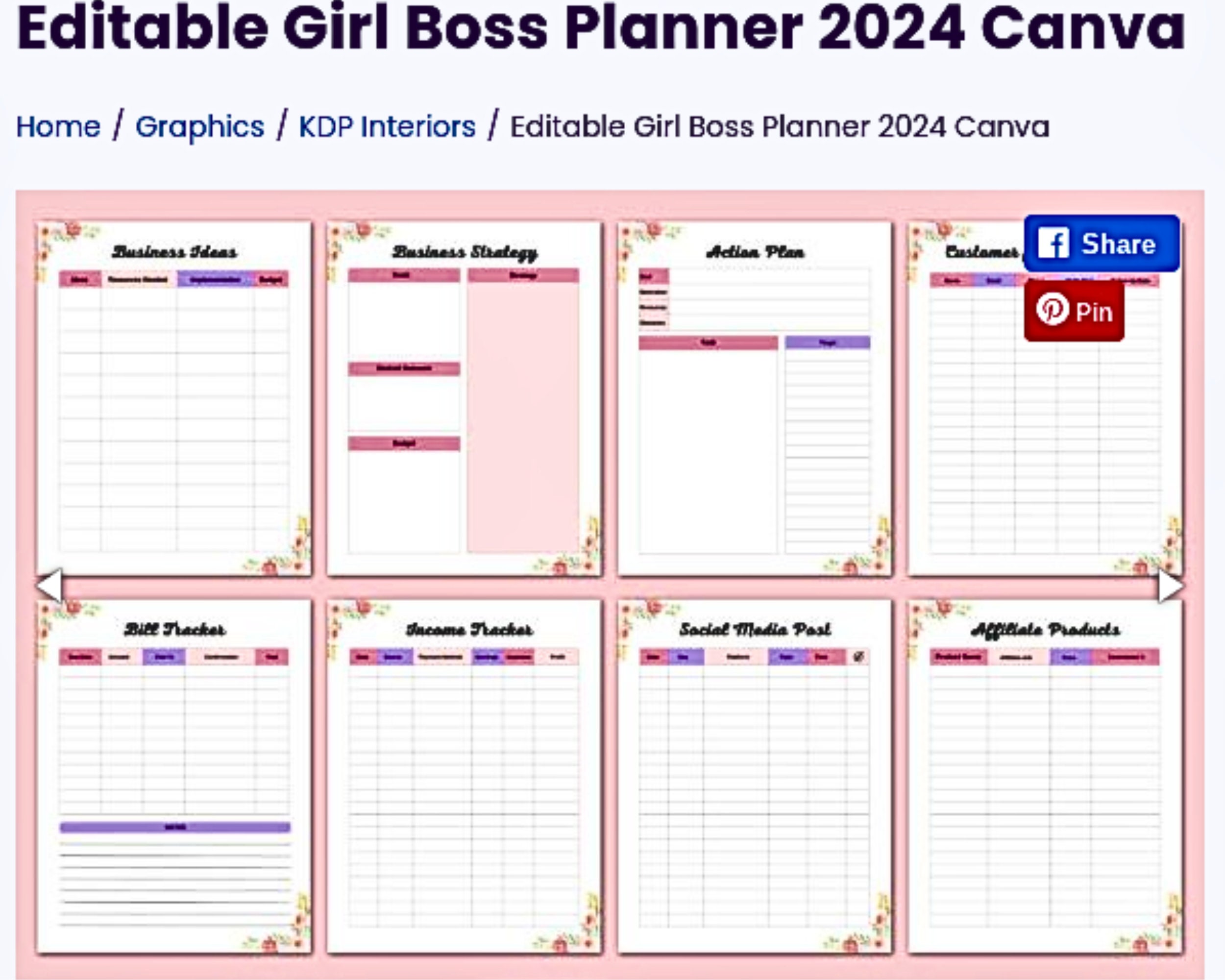 Editable Girl Boss 2024-planner Canva Kdp Digital Download-high Quality ...