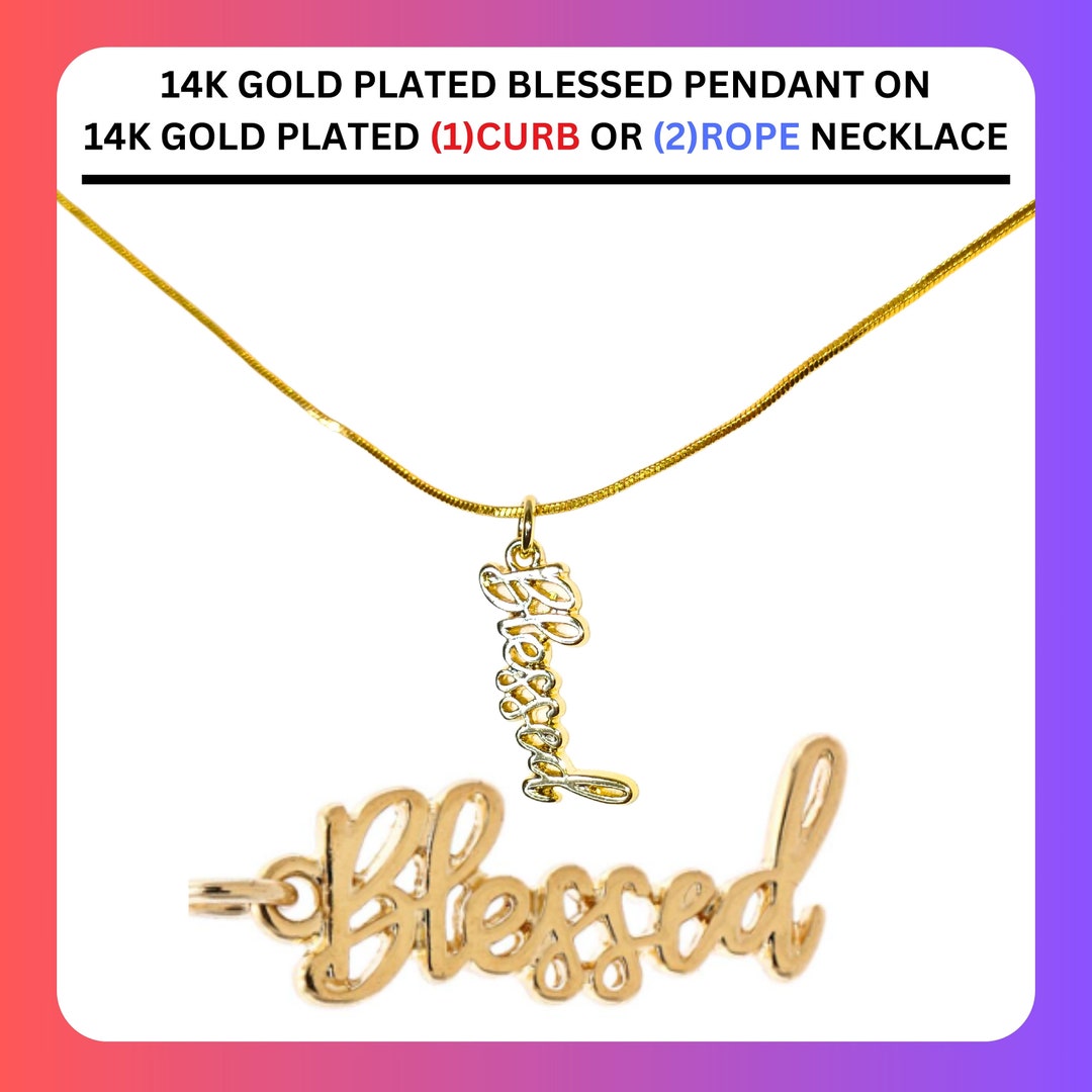 14K Gold Plated BLESSED Pendant on 14K Gold Plated Necklace-choose From ...