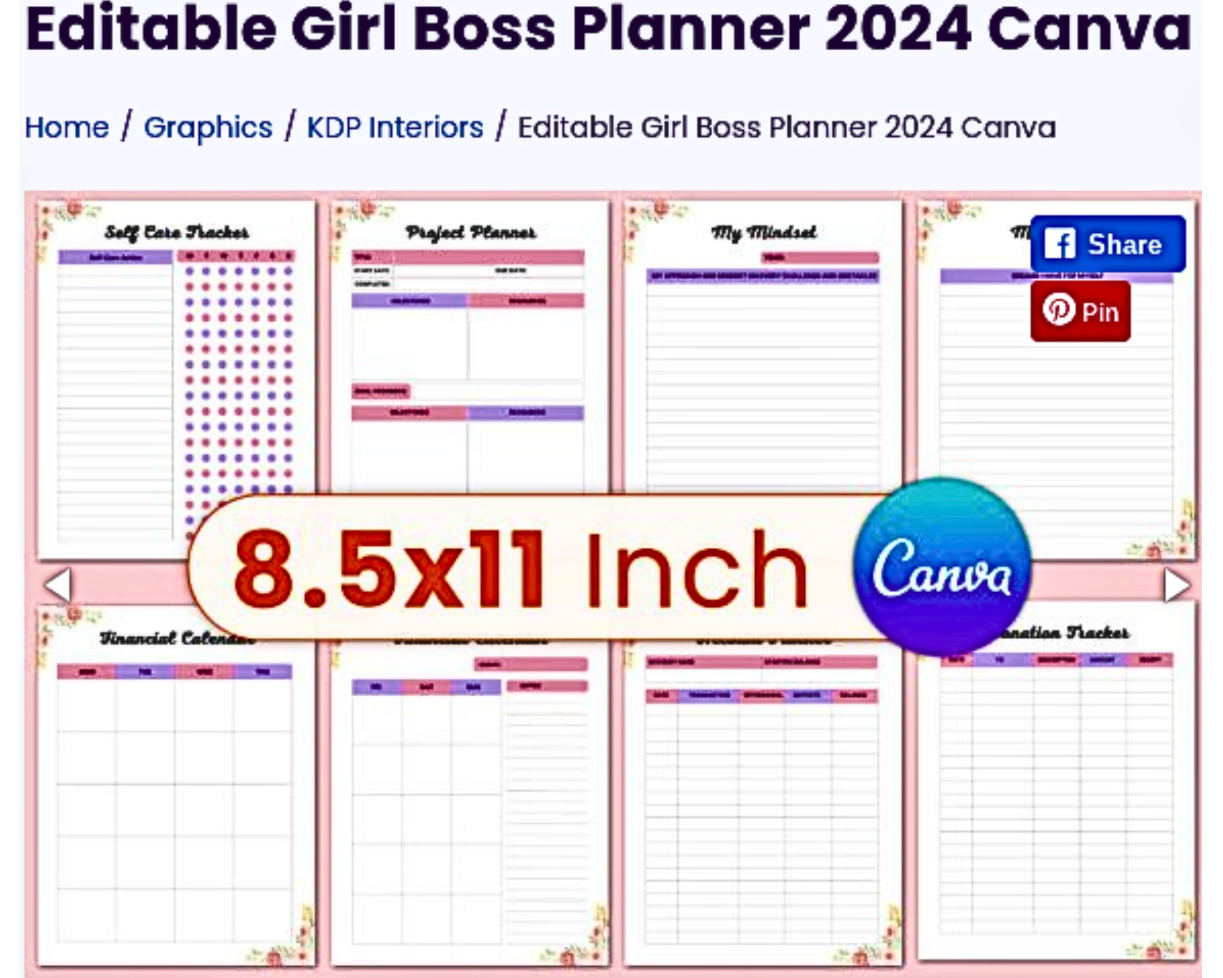 Editable Girl Boss 2024-planner Canva Kdp Digital Download-high Quality ...