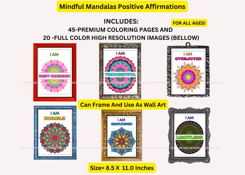 Mindful Mandalas Positive Affirmations Coloring Pages & Wall Art Bundle ...