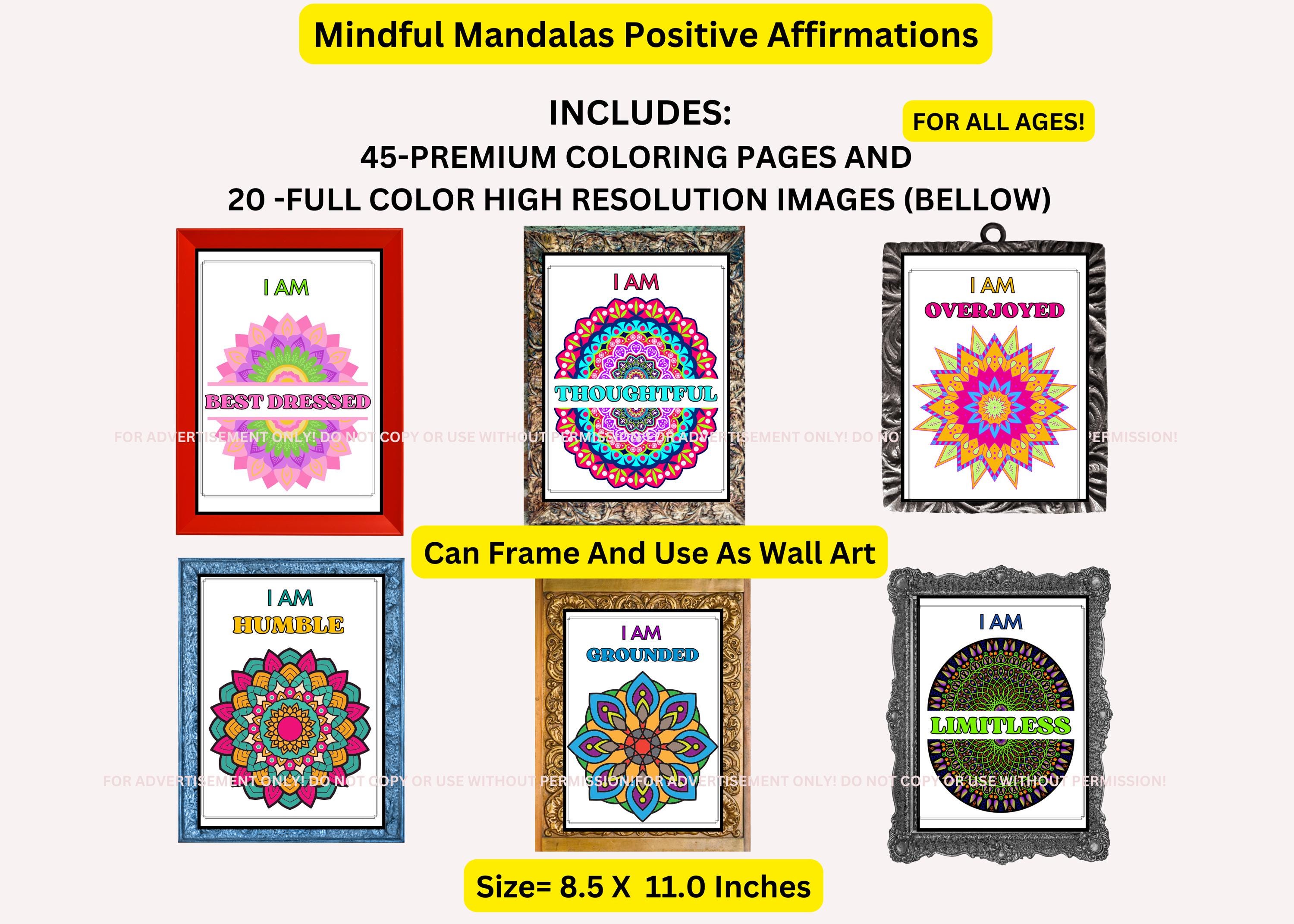 Mindful Mandalas Positive Affirmations Coloring Pages & Wall Art Bundle ...