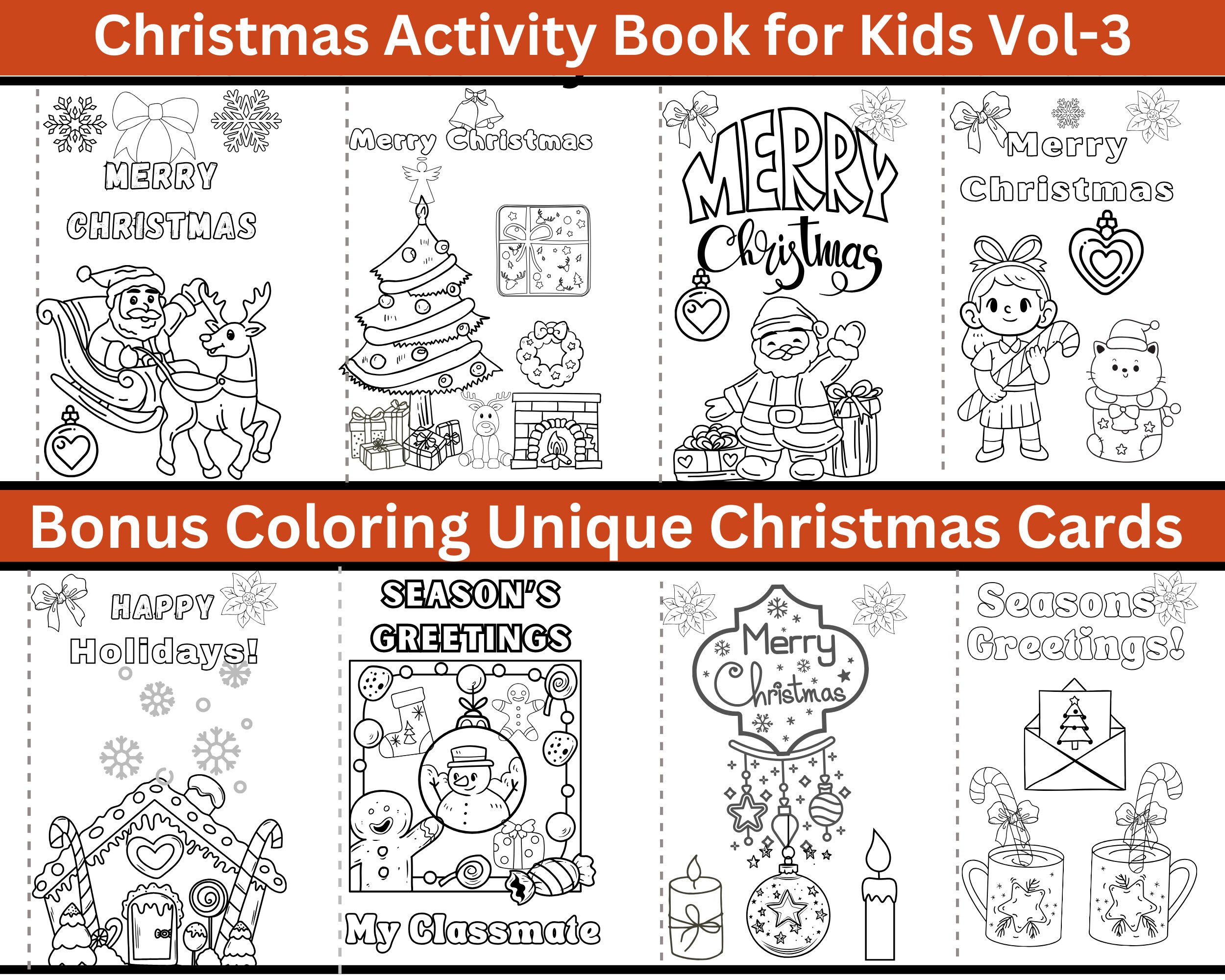 60-christmas Cards for Coloring, Digital Download, Premium Printable ...