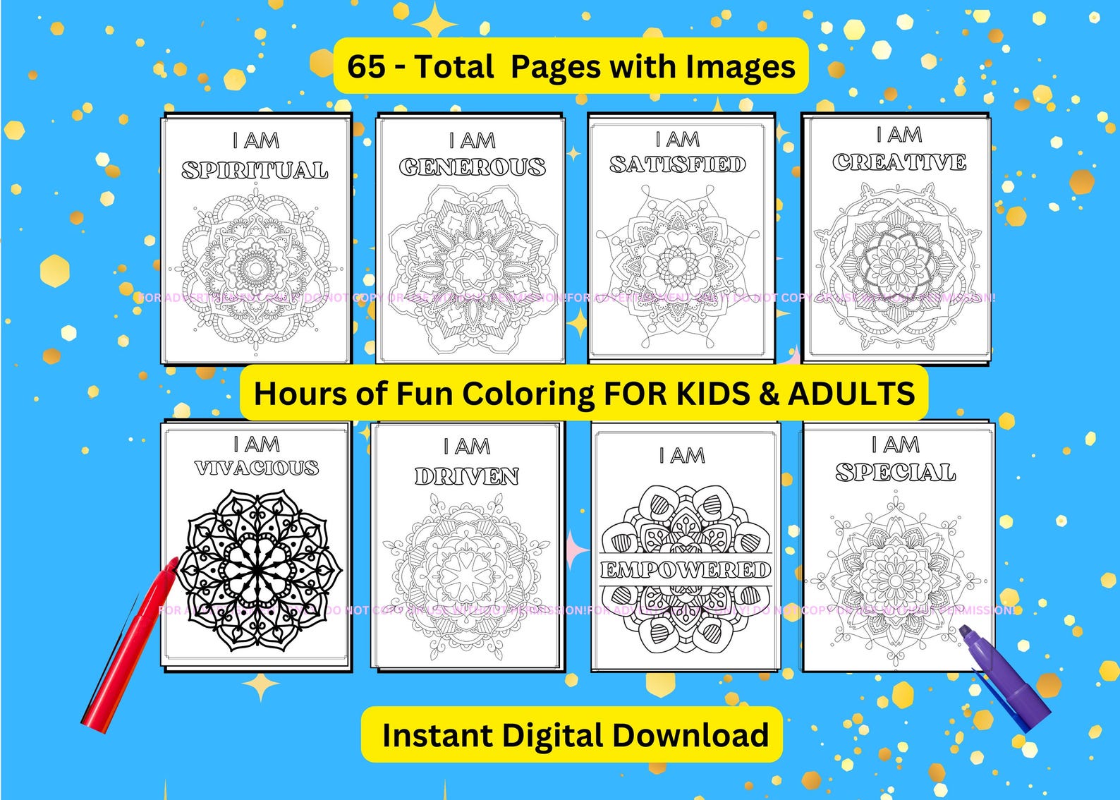 Mindful Mandalas Positive Affirmations Coloring Pages & Wall Art Bundle ...