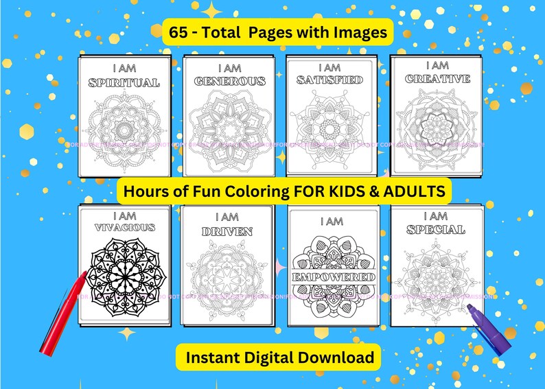 Mindful Mandalas Positive Affirmations Coloring Pages & Wall Art Bundle ...