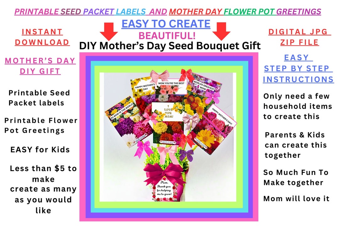 Mother's Day DIY Seed Bouquet- Instant Download-includes Printable ...
