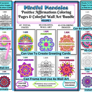 Mindful Mandalas Positive Affirmations Coloring Pages & Wall Art Bundle ...