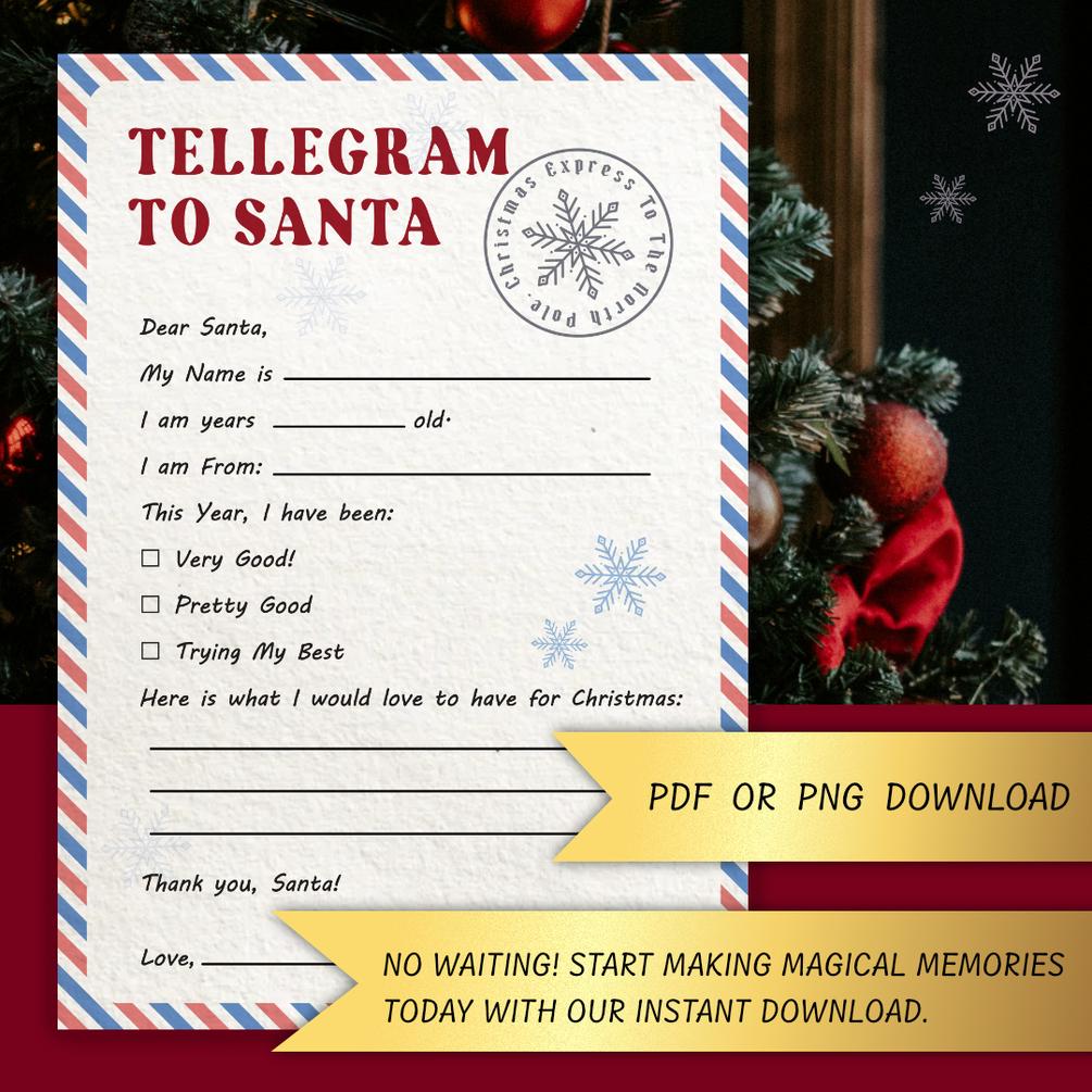 Printable Santa Letter Template – Fill-in-the-blank Christmas Telegram ...