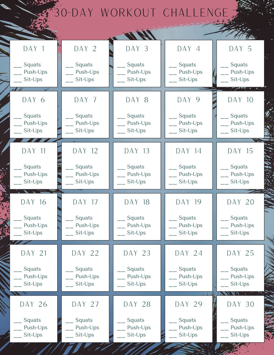 30 day Workout Challenge Etsy 30 day Workout Challenge Etsy