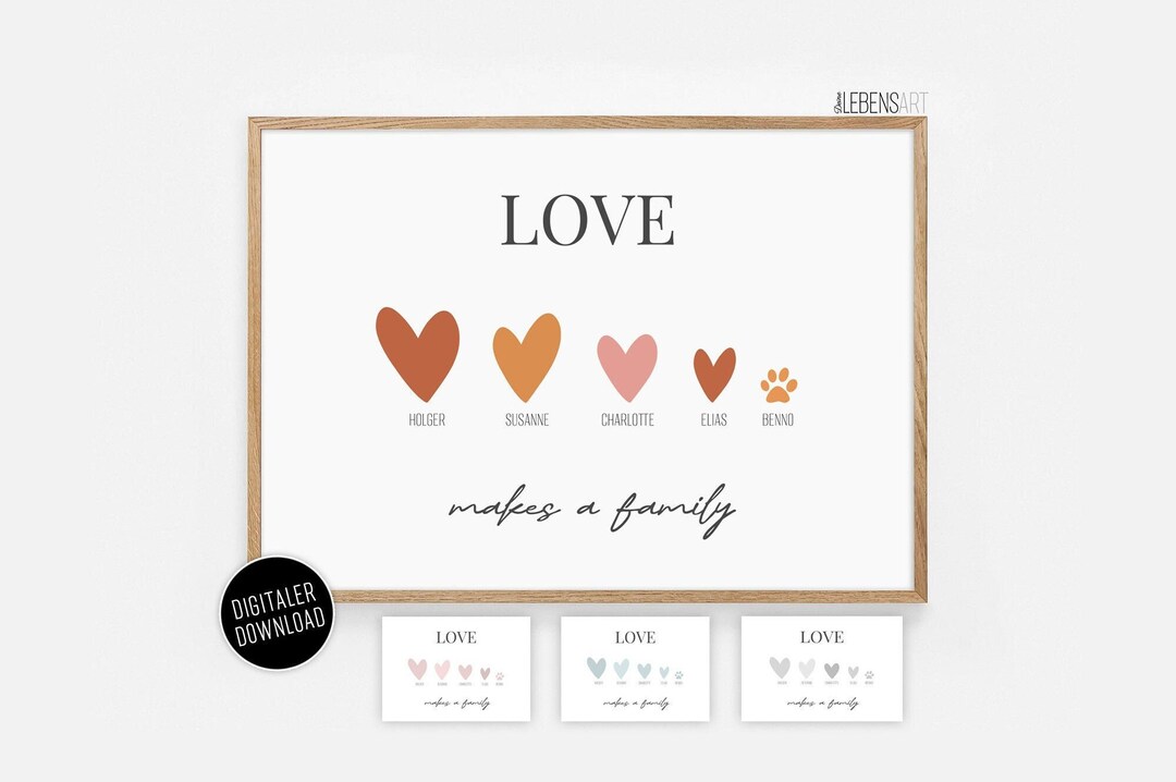 Poster LOVE Makes a Family - We Are Family, Personalized With Names for ...