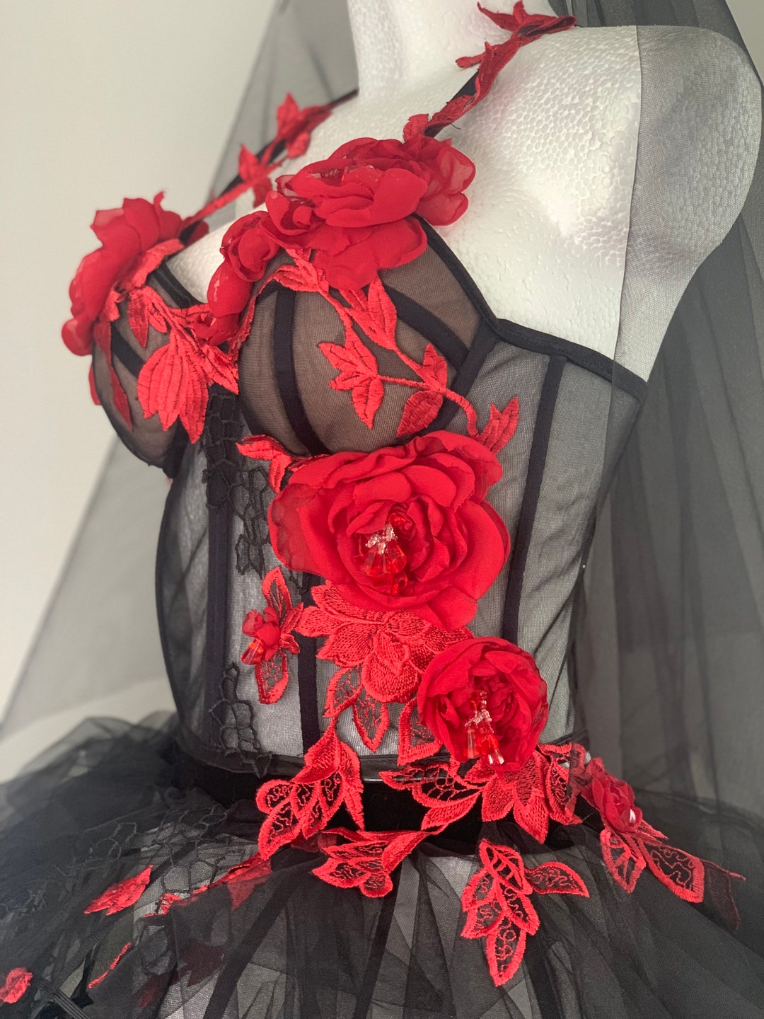 Sexy Red Lingeriered Roses Corset Lingeriespicy Halloween - Etsy