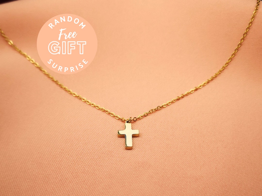 Golden Cross Necklace • Dainty Golden Cross Pendant • Cross Necklace ...