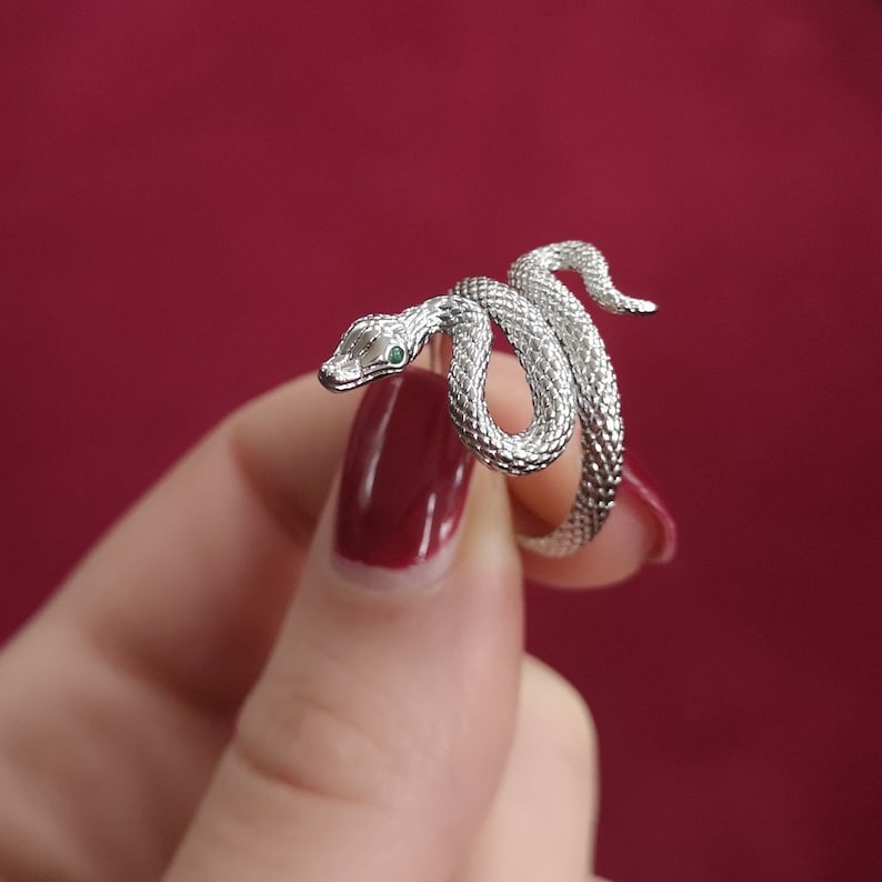 Adjustable Serpent Ring - Gift for Her, Mother's Day Gift, Green Eyed Snake Ring, Dainty Snake ...