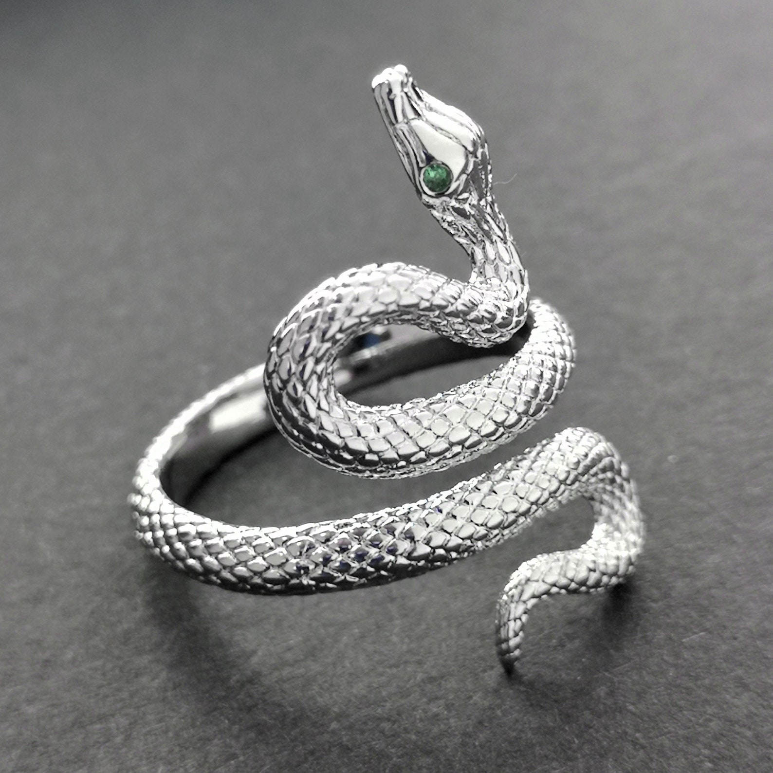 Adjustable Serpent Ring - Gift for Her, Mother's Day Gift, Green Eyed ...