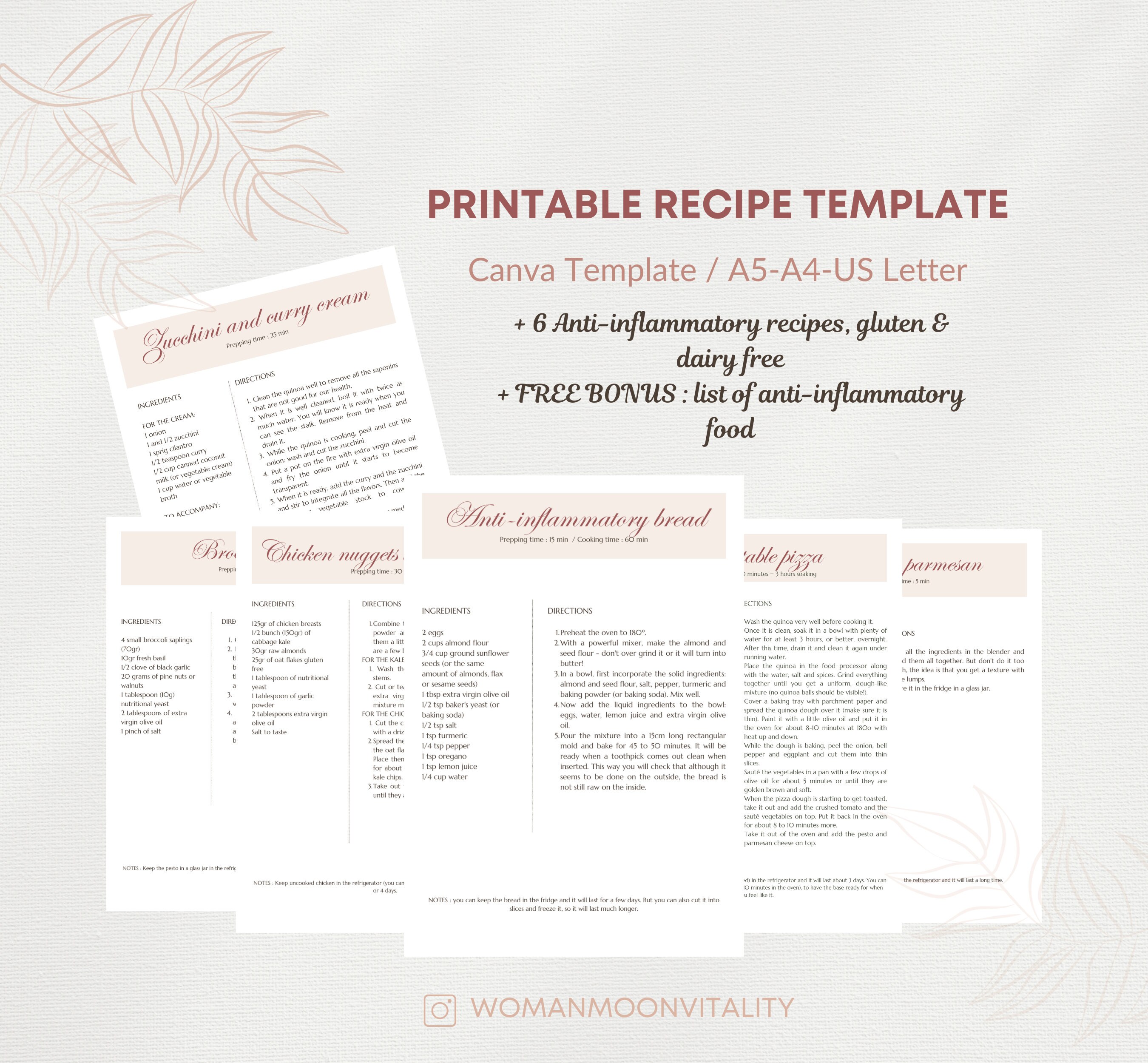 Digital Recipe Template for Canva, Editable Recipe Card, Gluten Free ...