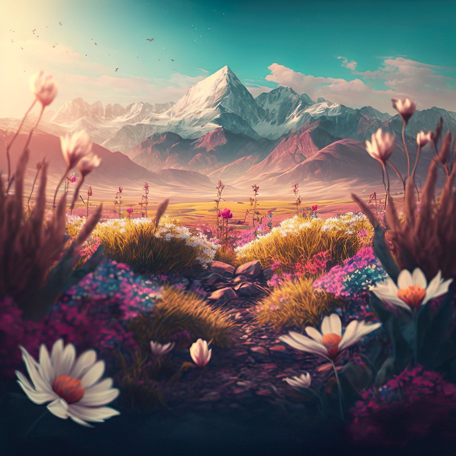 Poster Mountains in a Spring Landscape - Etsy