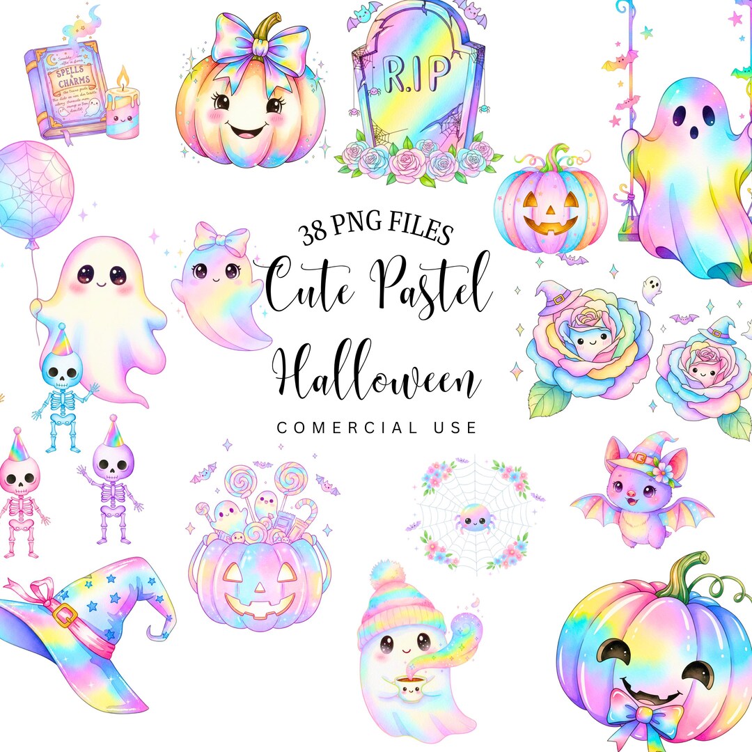 Cute Halloween Pastel Watercolor Clipart Bundle | PNG Files ...