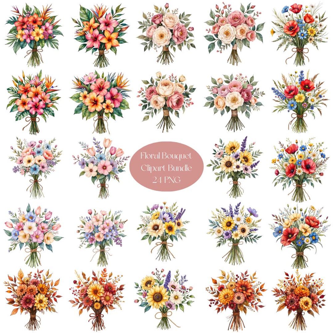 Floral Clipart Bundle PNG | Tropical Spring Wildflower Rose Autumn ...
