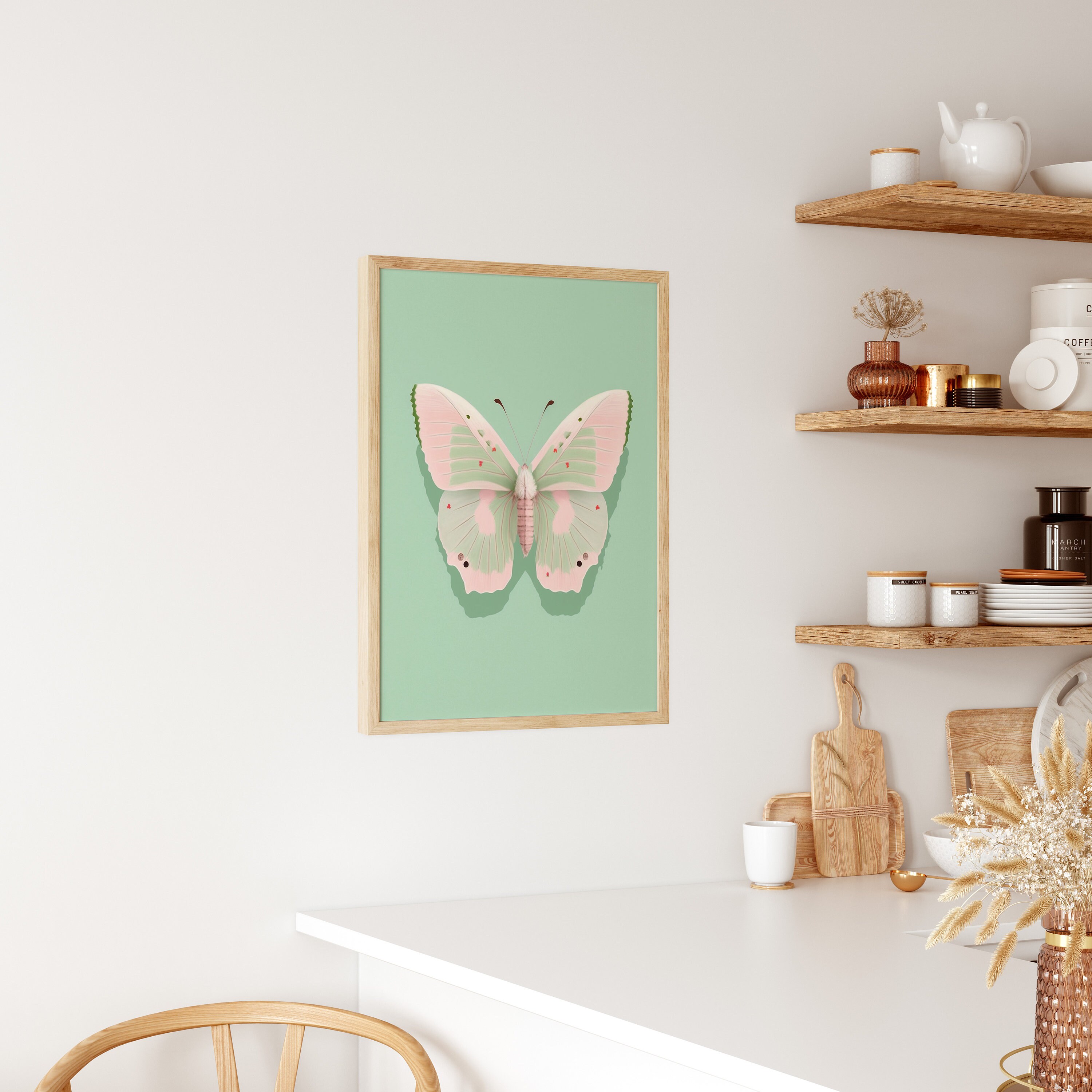 Pastel Butterfly Printable Boho Wall Art 3, Pink and Soft Green Neutral ...