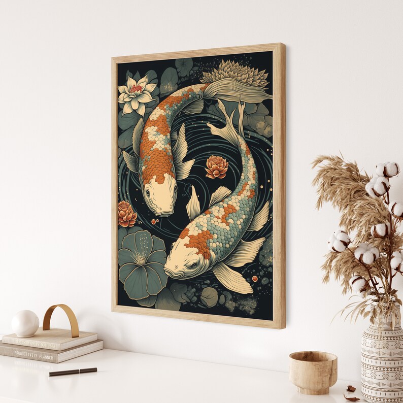 Japanese Koi Carp Print #2 Ukiyo-e, Japan Wall Art Painting Home Decor ...