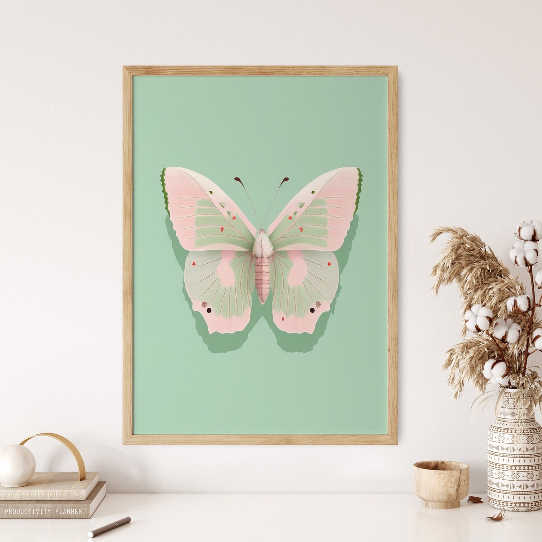 Pastel Butterfly Printable Boho Wall Art #3, Pink and Soft Green ...