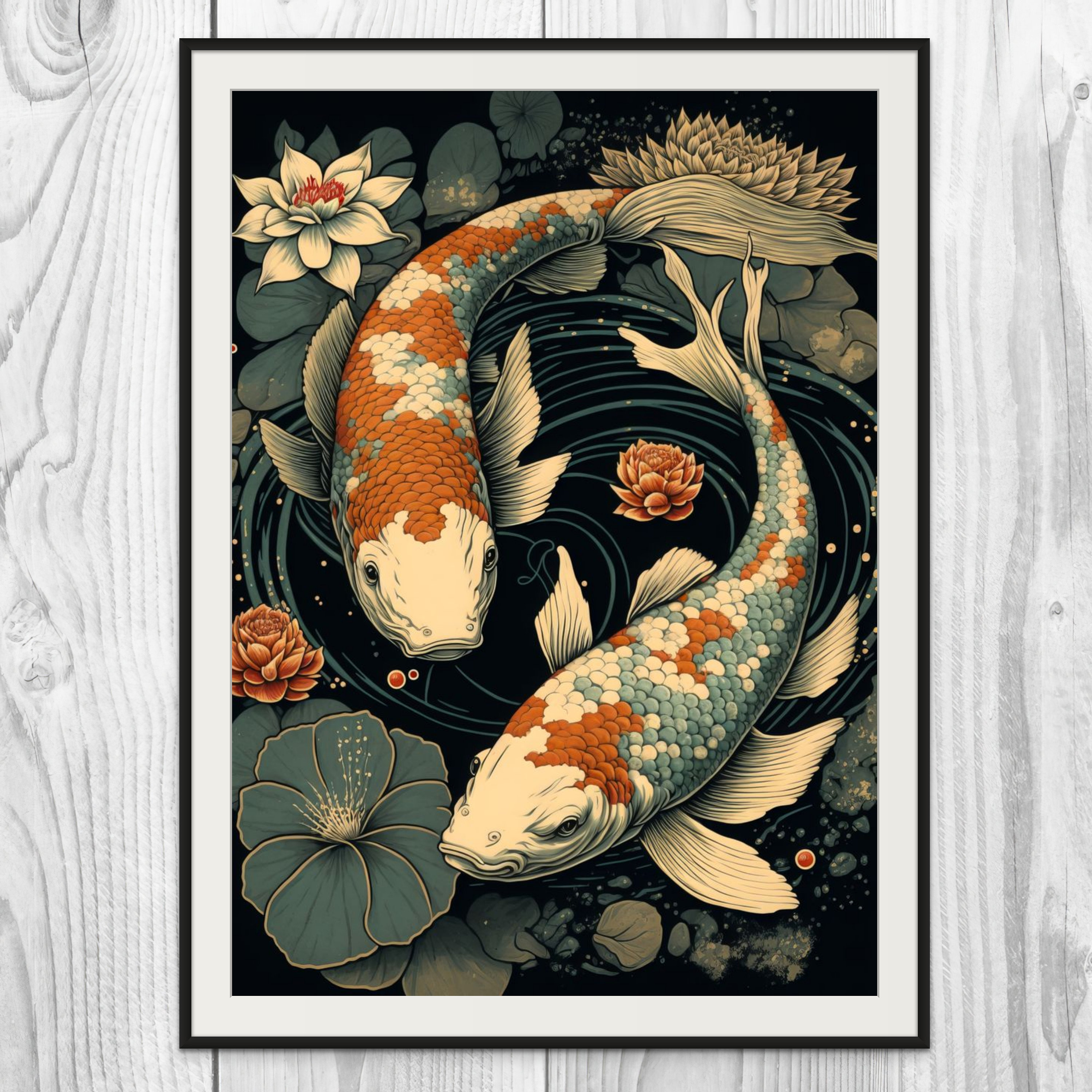 Japanese Koi Carp Print 2 Ukiyo-e, Japan Wall Art Painting Home Decor ...