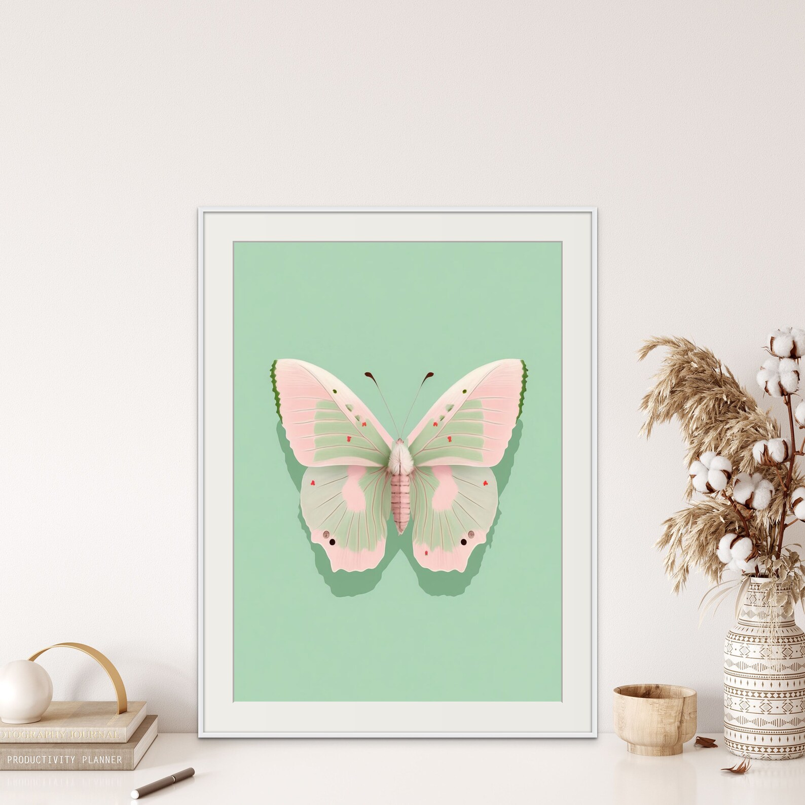 Pastel Butterfly Printable Boho Wall Art 3, Pink and Soft Green Neutral ...
