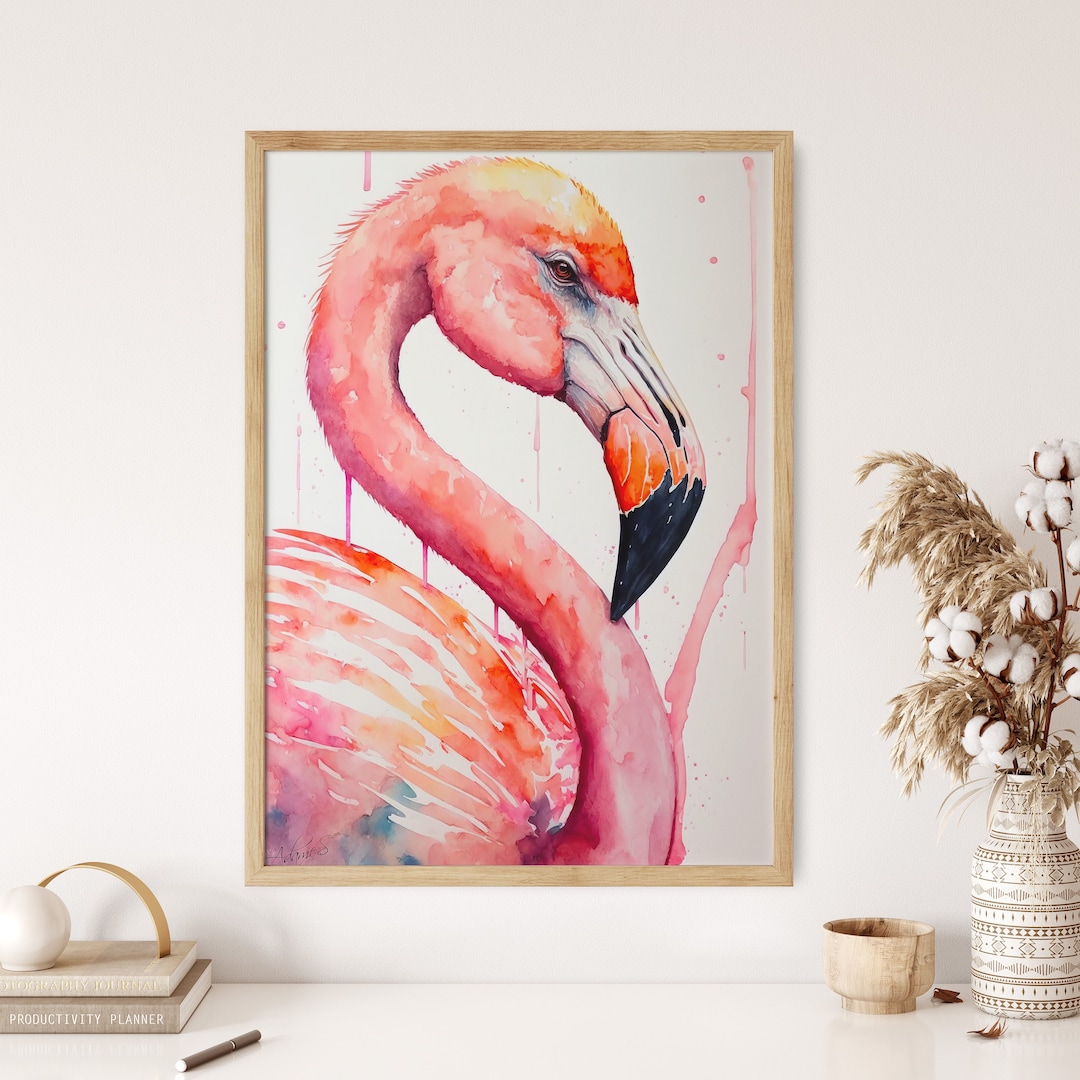 Printable Pink Flamingo Watercolor Painting, Nursery Baby Shower Gift ...
