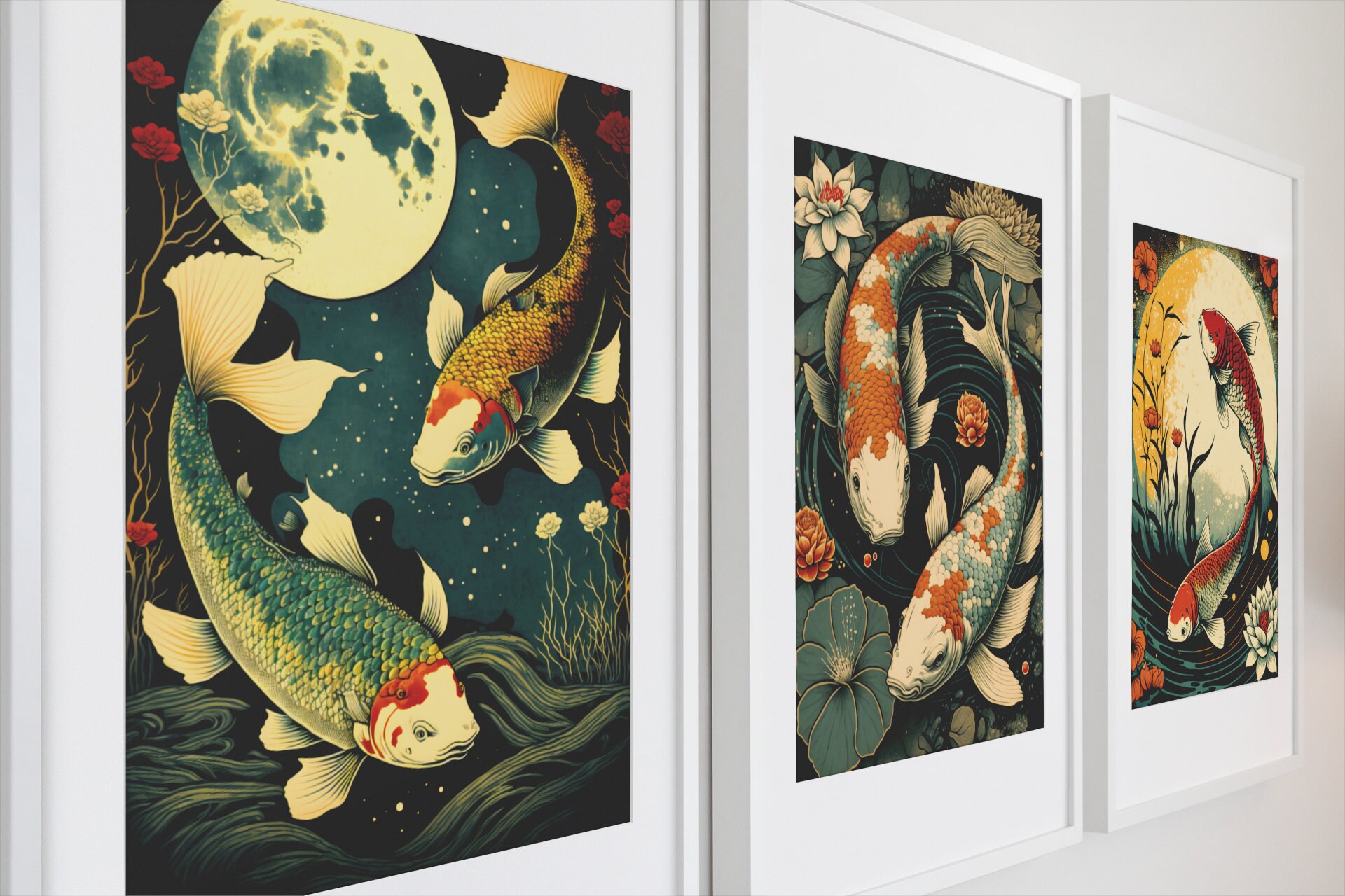 Printable Japanese Koi Carp Set of 3 Prints, Ukiyo-e Vintage Japan ...