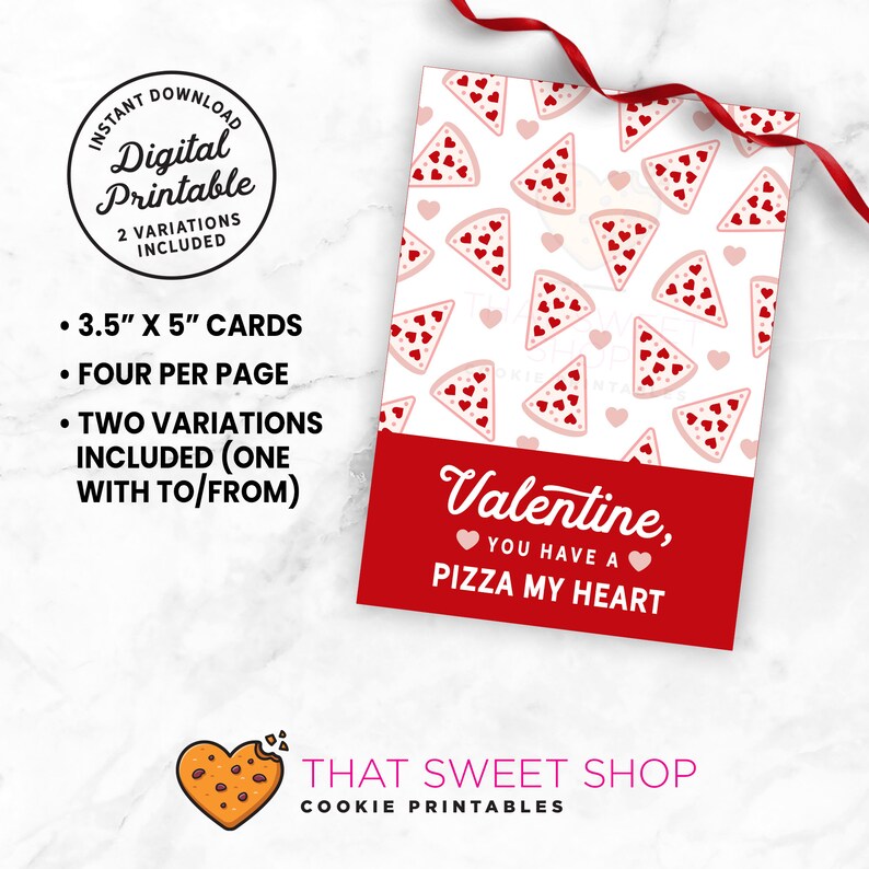Pizza My Heart 3.5x5 Valentine COOKIE CARD, Instant Download Valentine ...