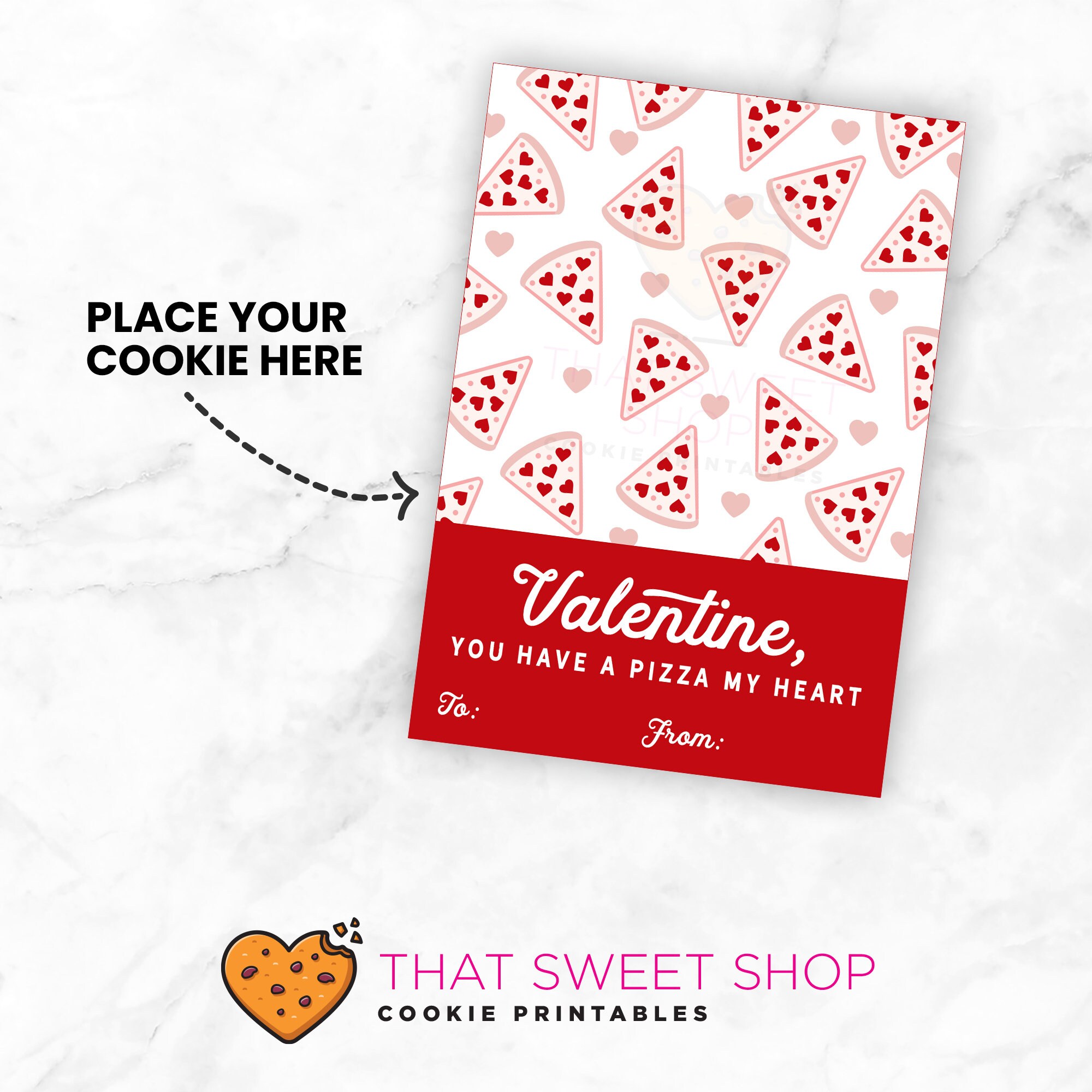 Pizza My Heart 3.5x5 Valentine COOKIE CARD, Instant Download Valentine ...