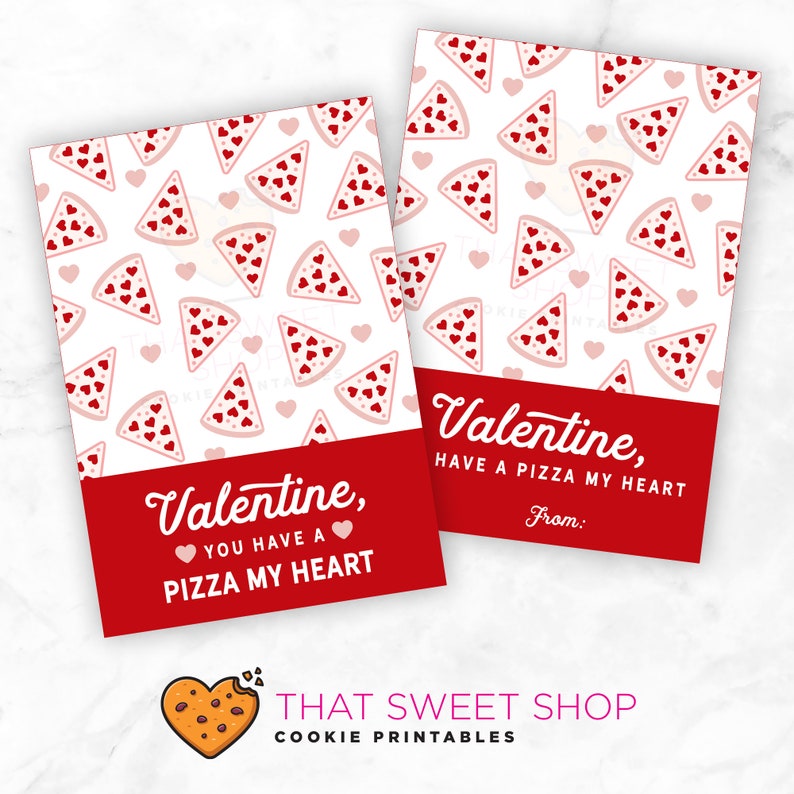 Pizza My Heart 3.5x5 Valentine COOKIE CARD, Instant Download Valentine ...