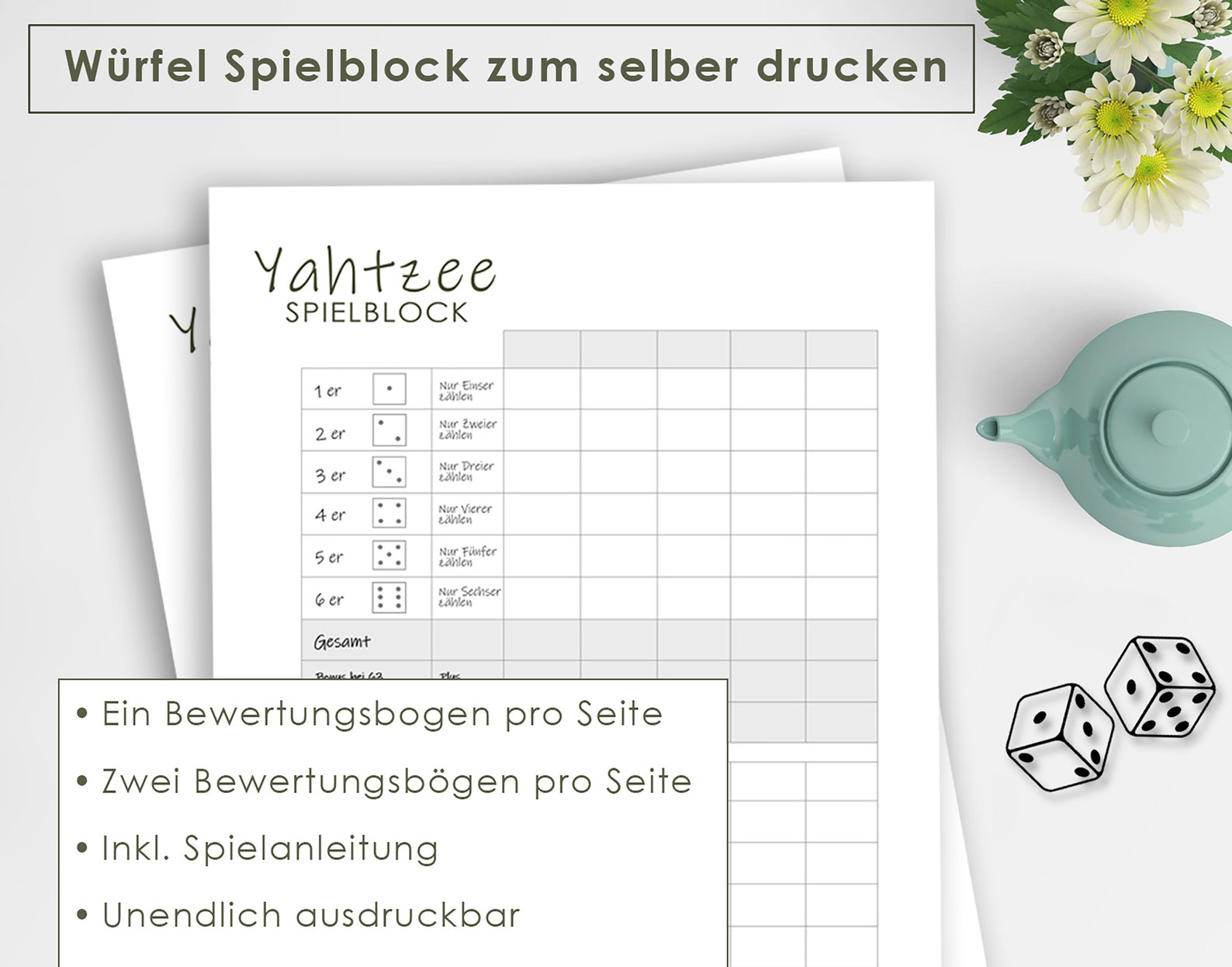 Yahtzee, Yatzy, Triple, Farkle Printable Score Card - Score Sheets PDF ...