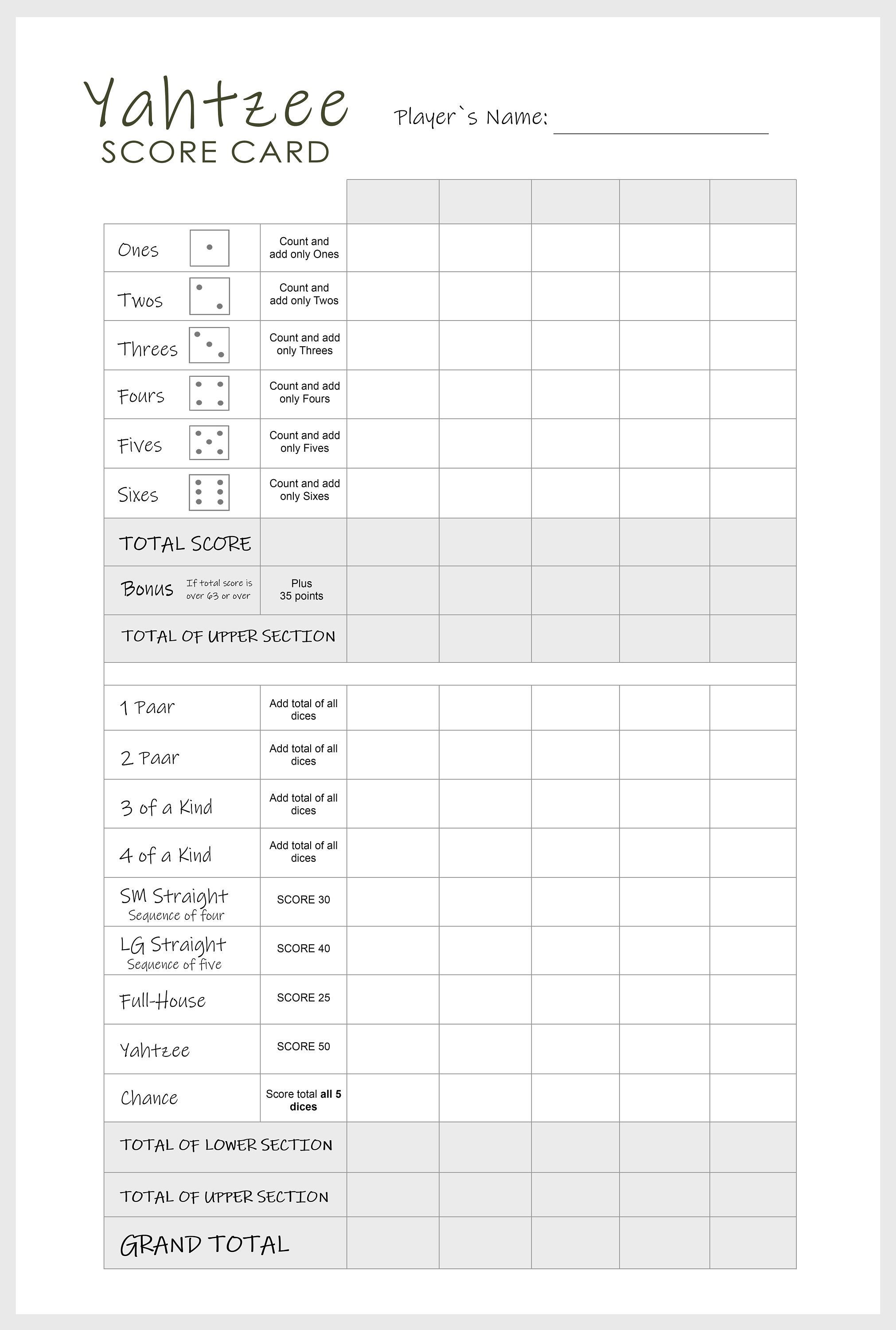Yahtzee Yatzy Triple Printable Score Card. Scoresheets and - Etsy Australia