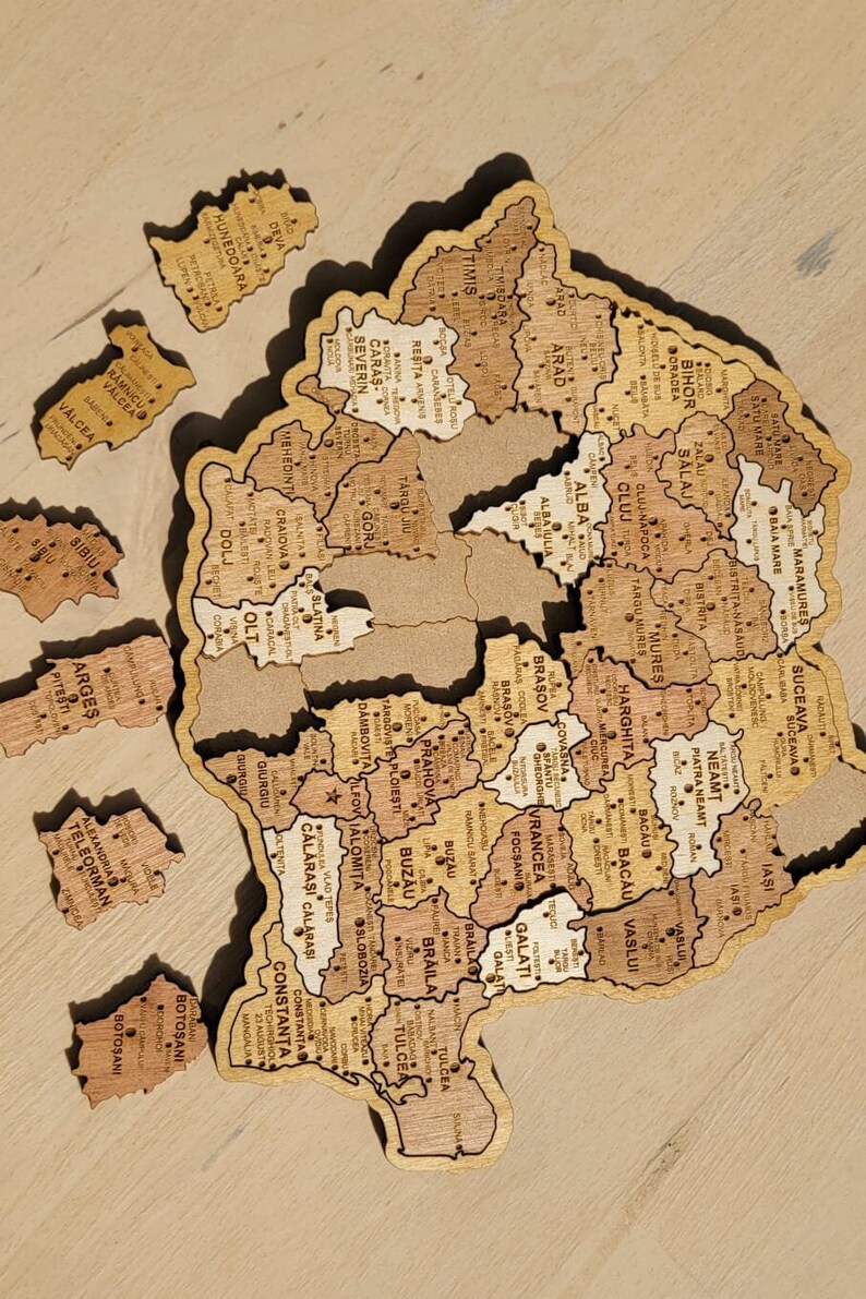 Romania Map Puzzle, Puzzle Harta Romaniei, Travel Puzzle Wooden Romania ...