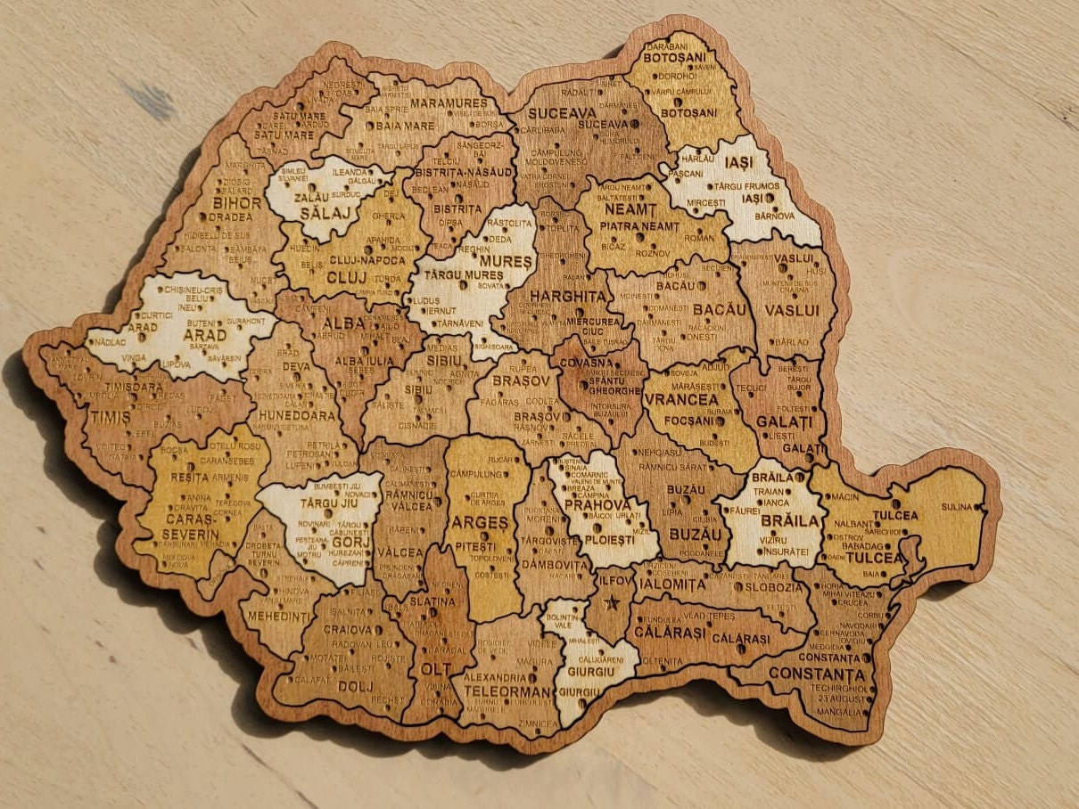 Romania Map Puzzle, Puzzle Harta Romaniei, Travel Puzzle Wooden Romania ...