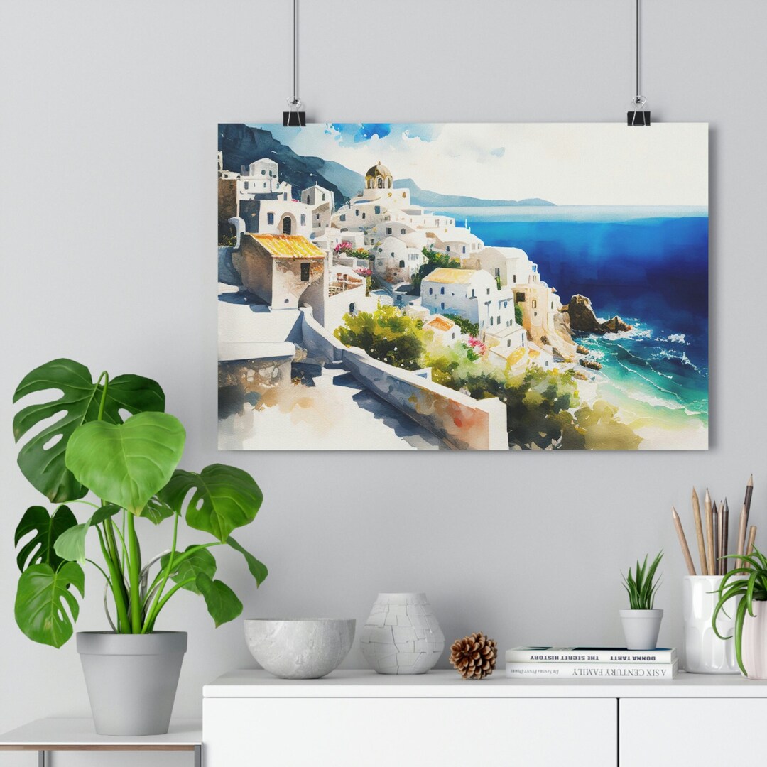 Mediterranean Greek Seaside Village, Museum-quality Giclée Art Print ...
