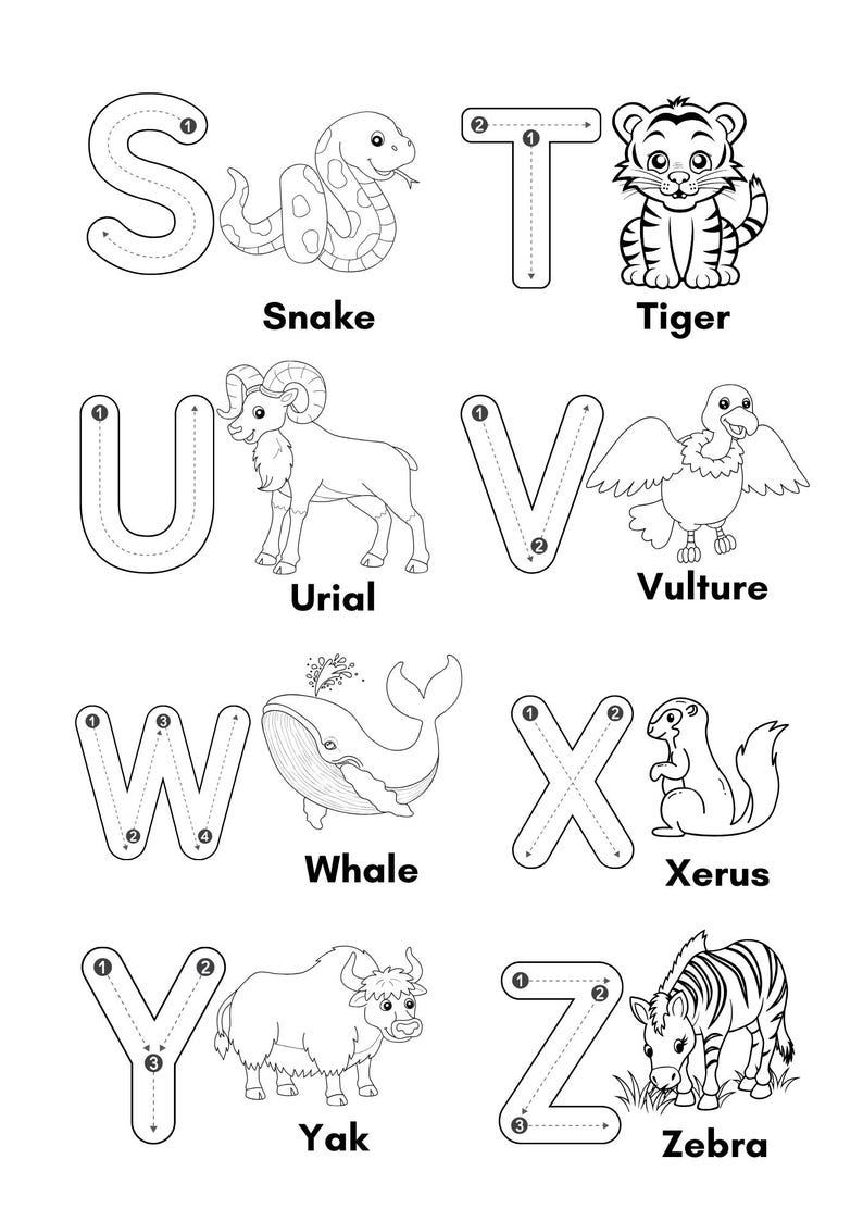 Animal Alphabet Colouring Pages - Etsy