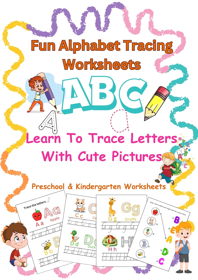 Fun Alphabet Tracing Worksheets for Preschool and Kindergarten - Etsy