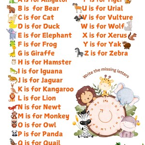Animal Alphabets (learning Worksheet) - Etsy